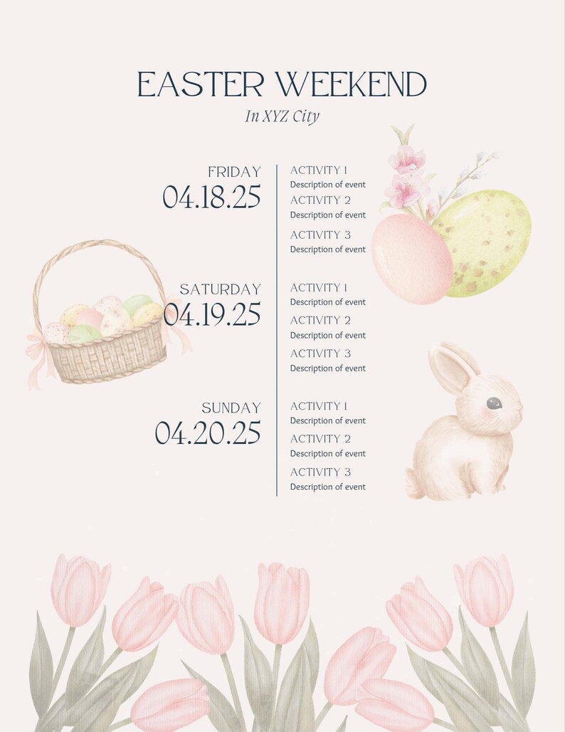Easter Weekend - Aesthetic Itinerary Planner - Etsy