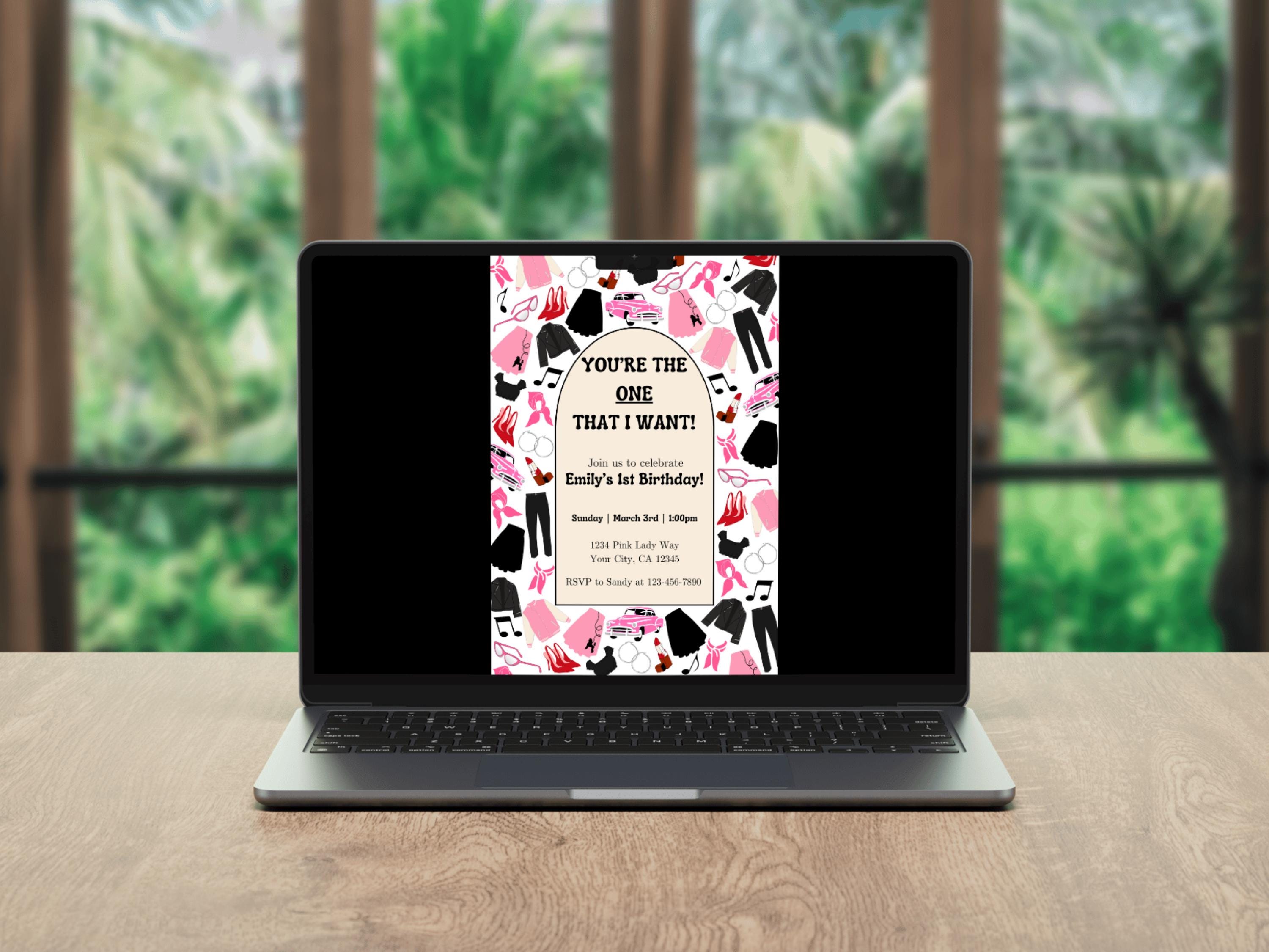 Grease-themed 'you're the One That I Want' First Birthday Invitation ...