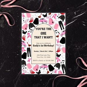 Grease-themed 'you're the One That I Want' First Birthday Invitation ...