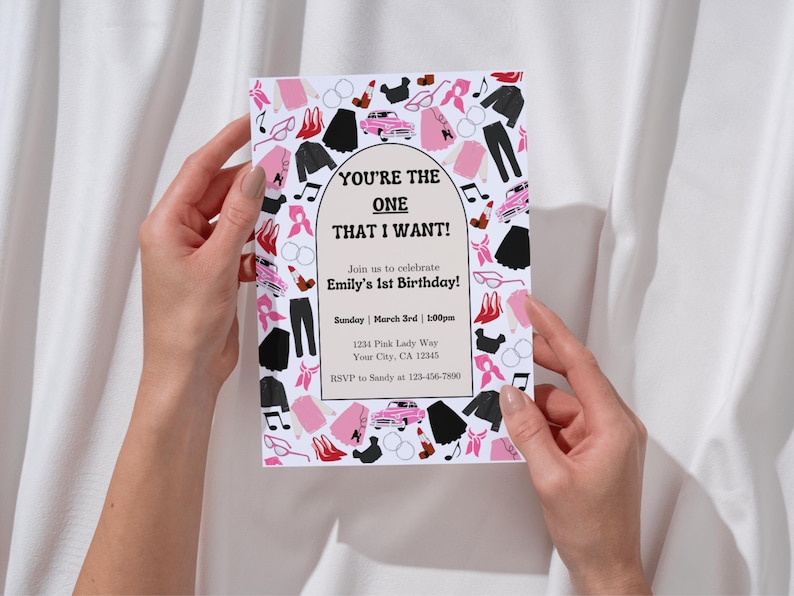 Grease-themed 'you're the One That I Want' First Birthday Invitation ...