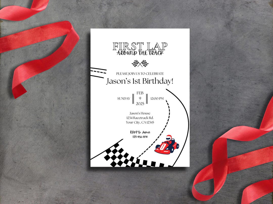 Race Car 1st Birthday Invitation, First Lap Around the Track ...