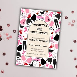 Grease-themed 'you're the One That I Want' First Birthday Invitation ...
