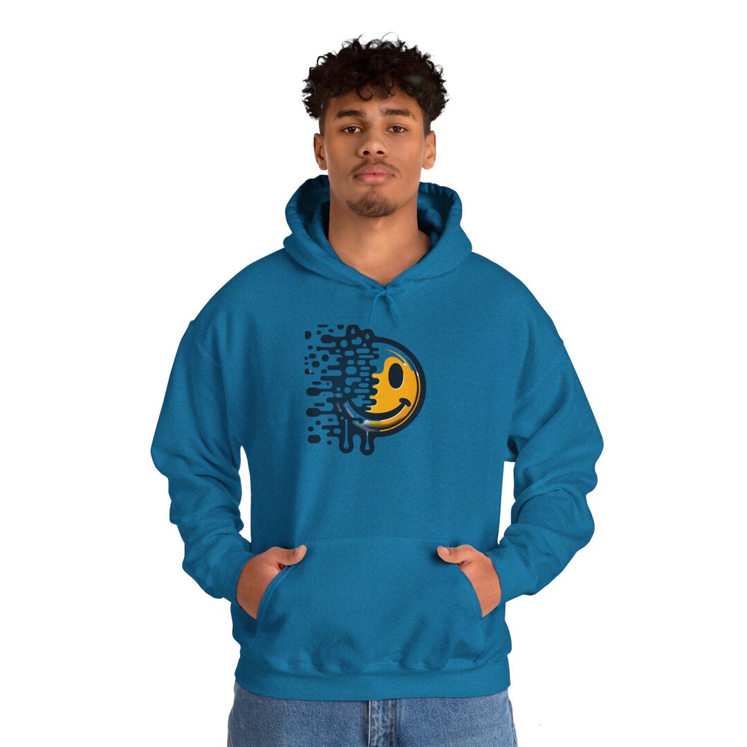 Drippy Smiley Face Hoodie, Happy Face Sweatshirt, Cool Emoticon Jumper ...