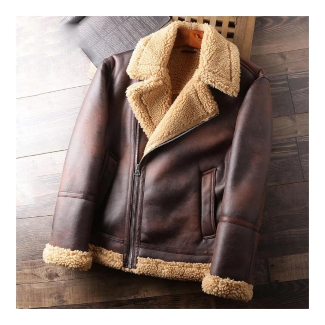 Handmade Dark Brown B3 Bomber Shearling Fur Leather Jacket | RAF ...