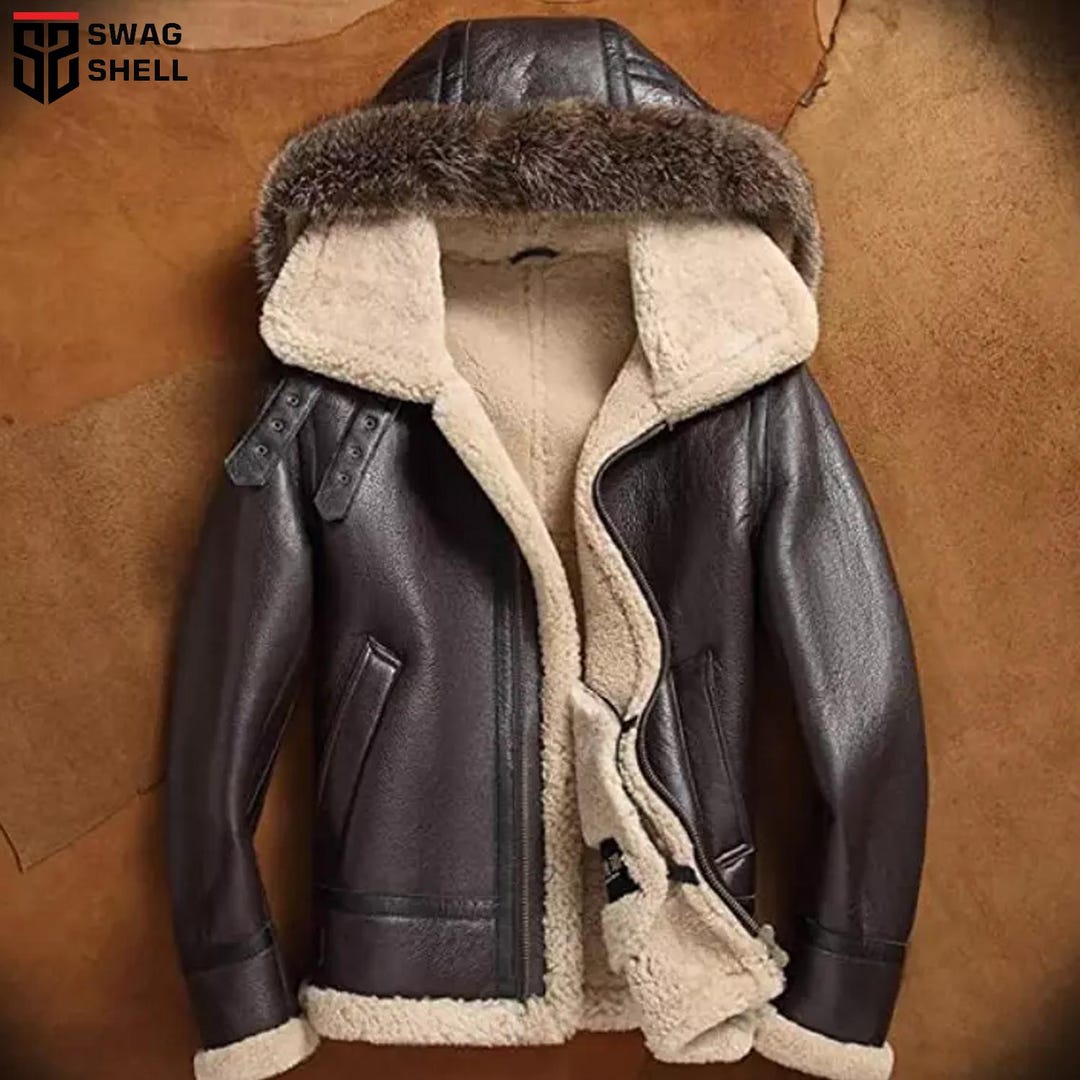MF7 Shearling B3 Bomber Coat Jacket Real Leather and Faux Fur Brown ...