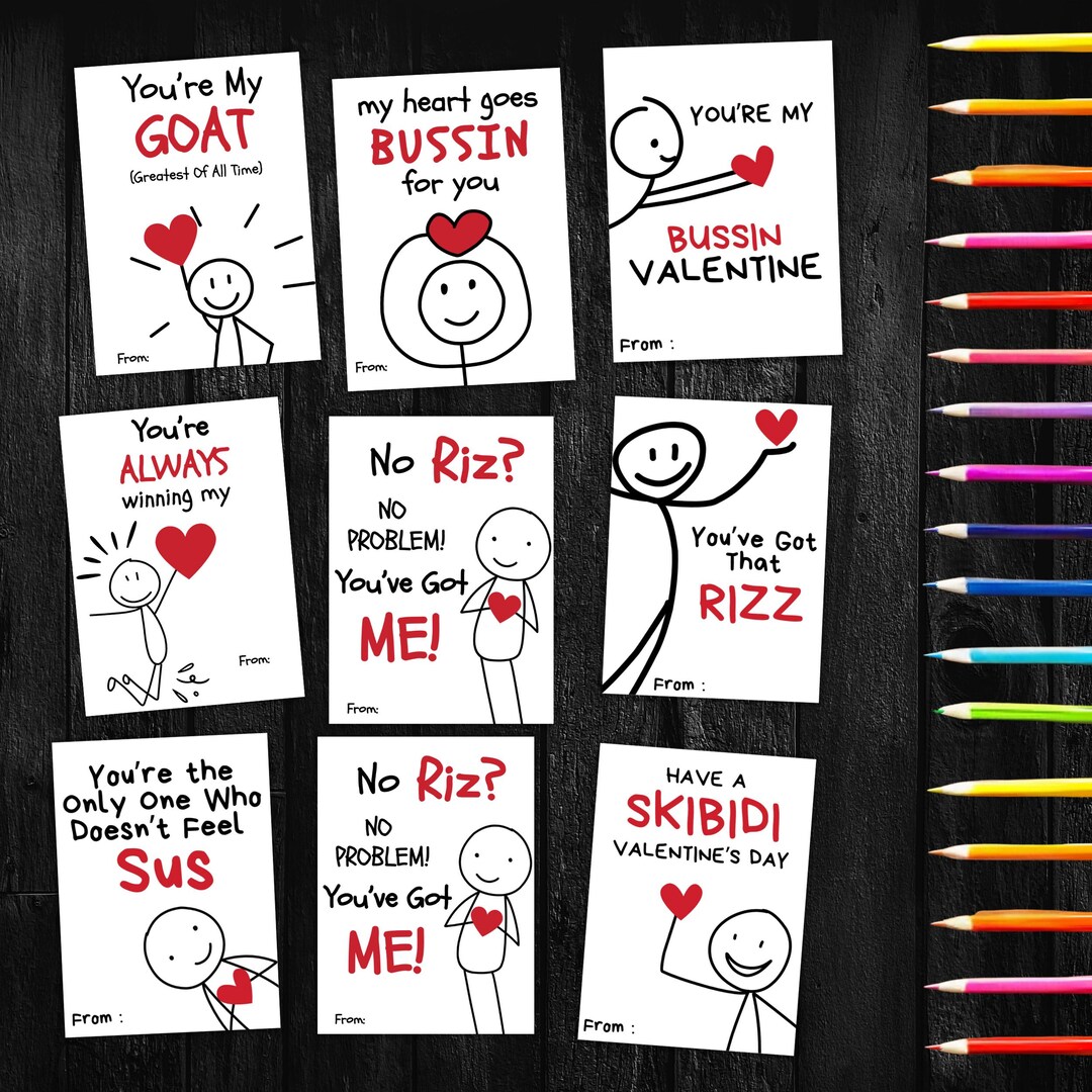 10 Funny Slang Kids Valentines Cards Printable PDF for Tween Boys and ...