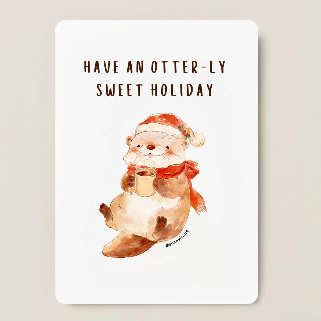 Cute Otter Holiday Postcards Have an Otterly Sweet Holiday Animal ...