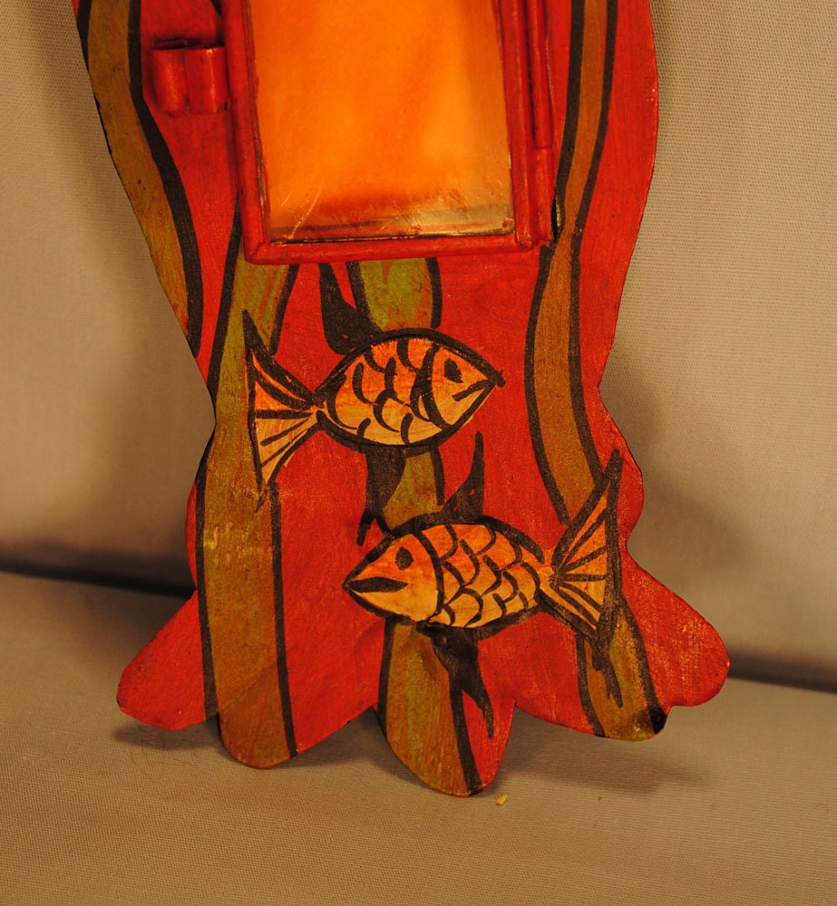 Red Hand Metal Shadow Box With Gold Fish - Etsy