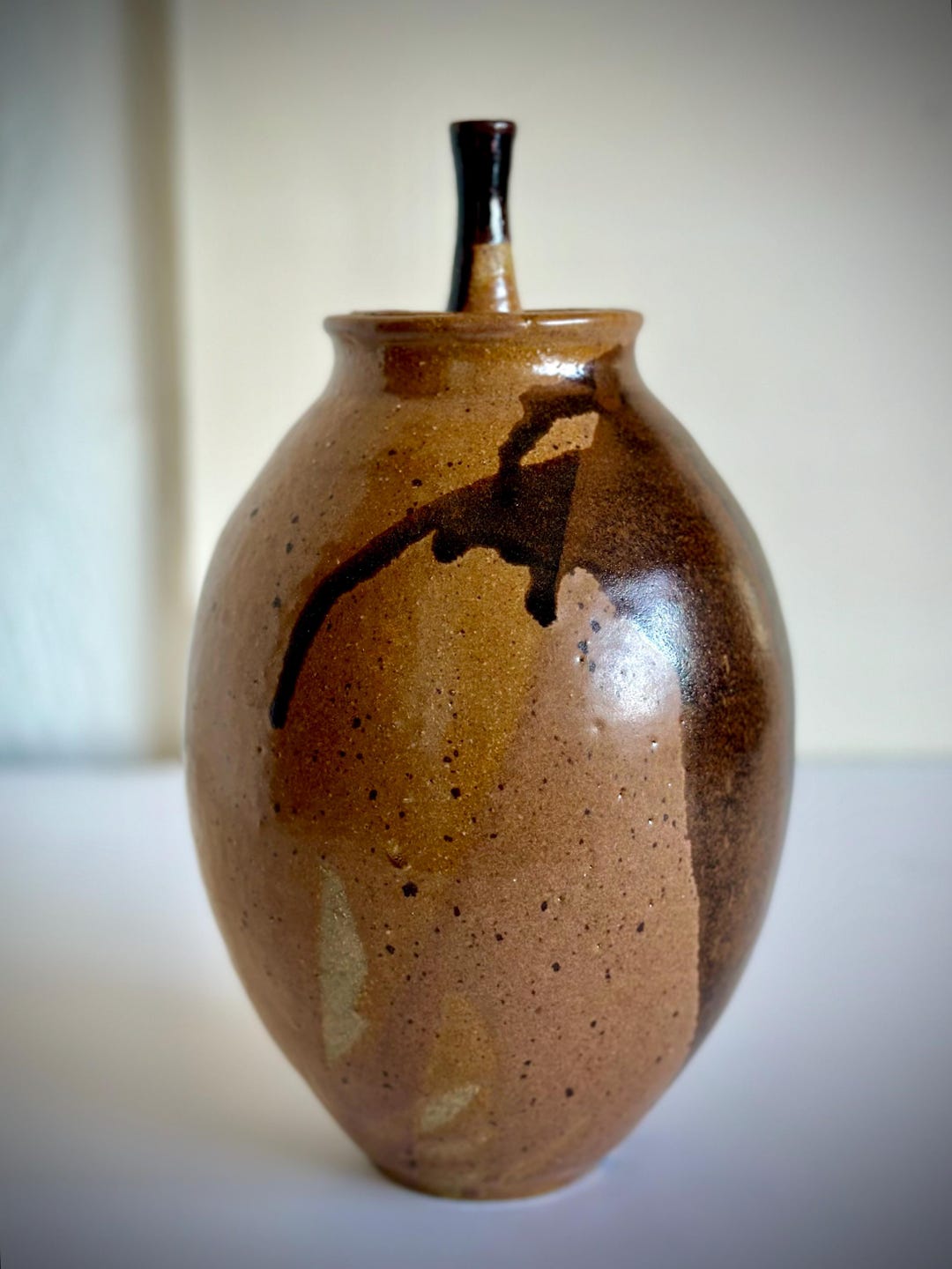 Studio Pottery Clay Vase Jar With Lid- MCM Drip Glaze - Etsy