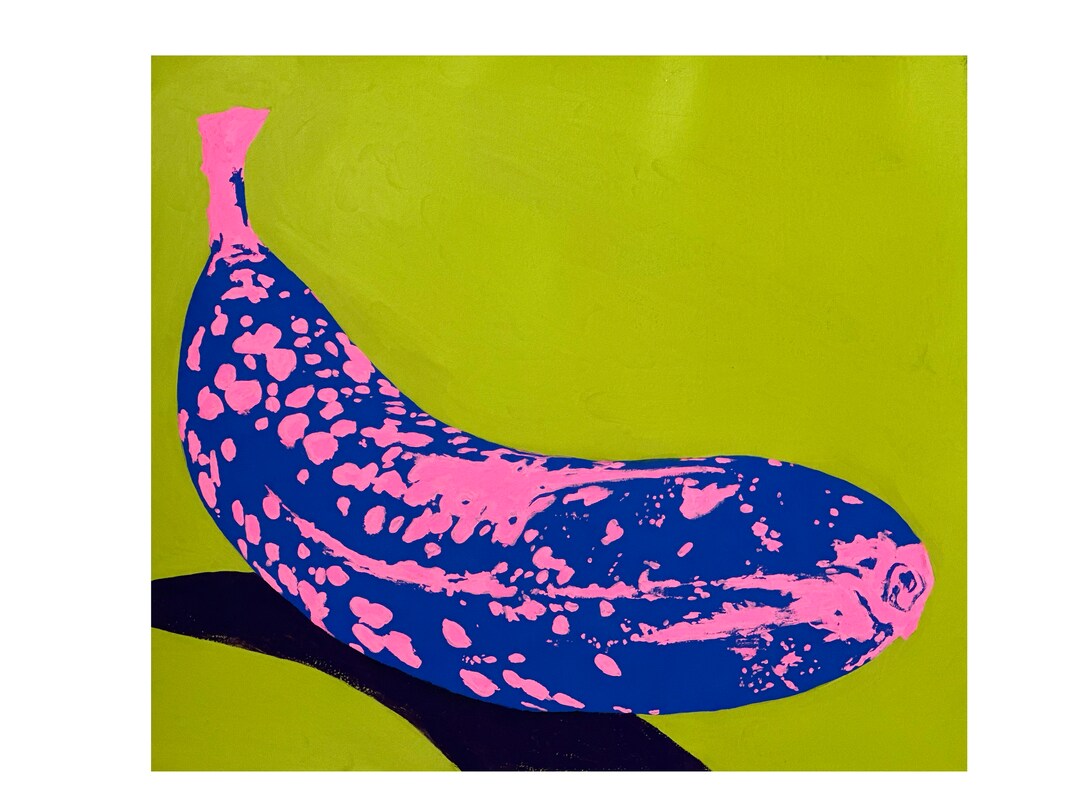 Funky Banana Pop Art, Original Acrylic Gouache Painting (19.5x22.5 In ...