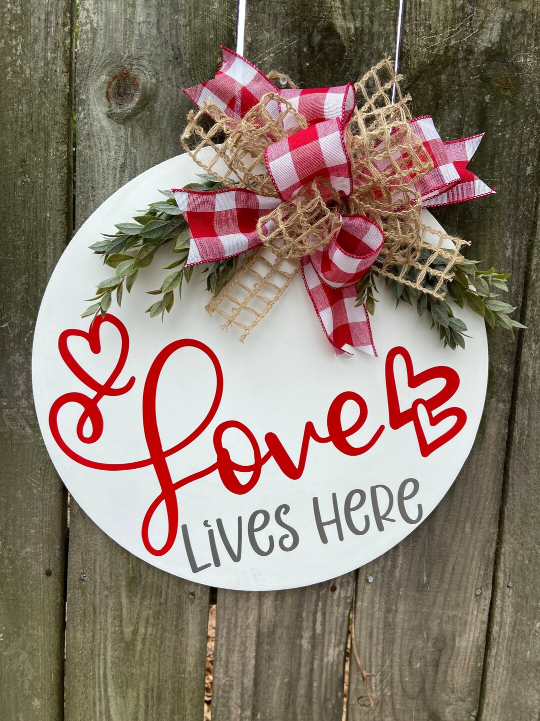 Love Lives Here | Valentine Door Sign | Round Wood Door Hanger | Door ...