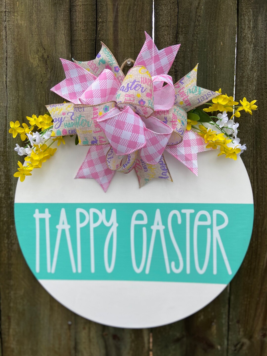 Happy Easter Door | Easter Bunny Door Hanger | Round Wood Door Hanger ...