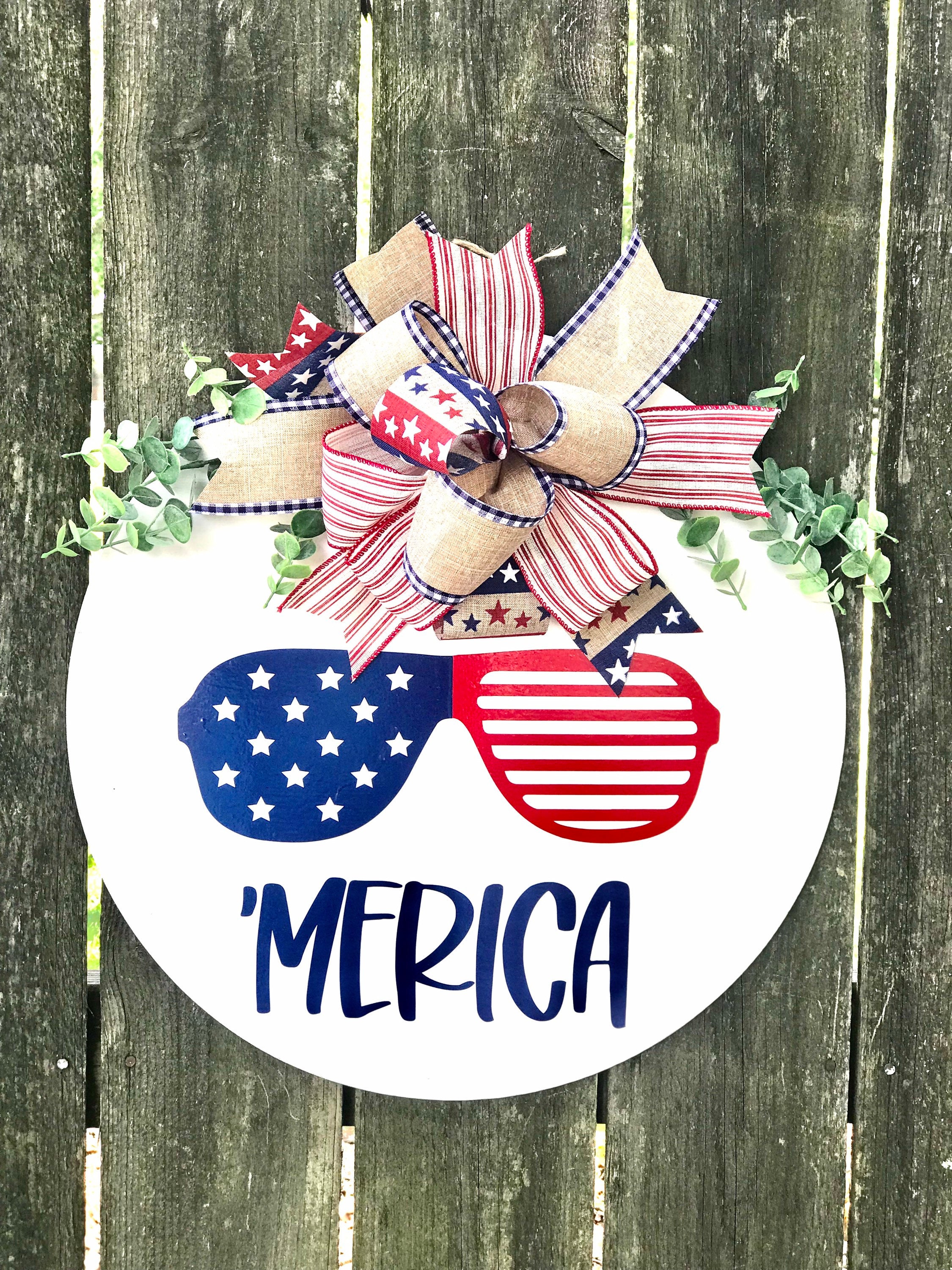 MERICA Sign Round Wood Door Hanger Door Sign Welcome Sign Home | Etsy