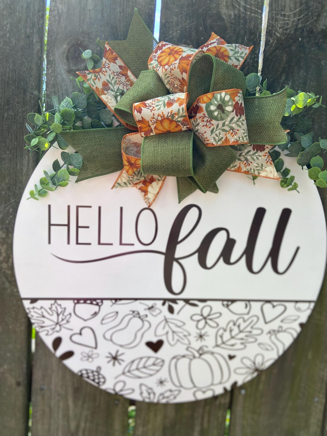 Hello Fall Door Sign | Door Sign |round Wood Door Hanger | Fall Door ...