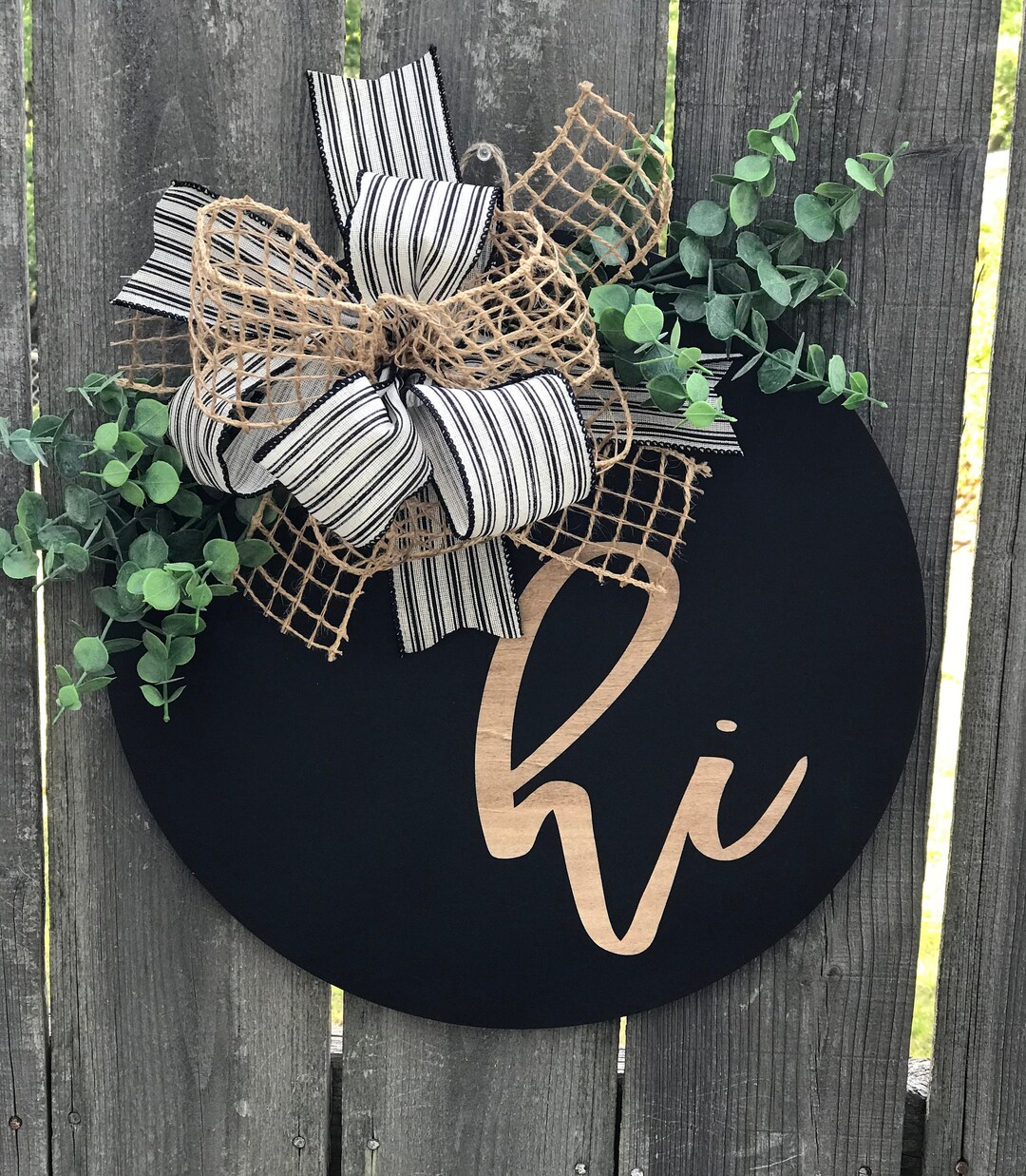 Hi Round Wood Door Hanger Door Sign Welcome Sign Home Decor Farmhouse ...