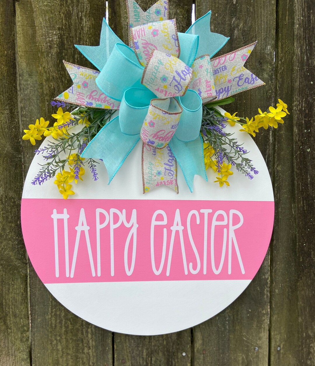 Happy Easter Door | Easter Bunny Door Hanger | Round Wood Door Hanger ...