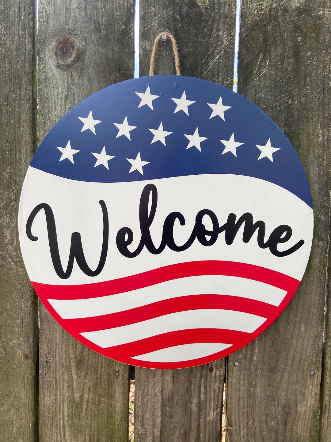 July 4th Door Hanger | Round Wood Door Hanger | Door Hanger | Welcome Sign | Memorial Day| Labor ...