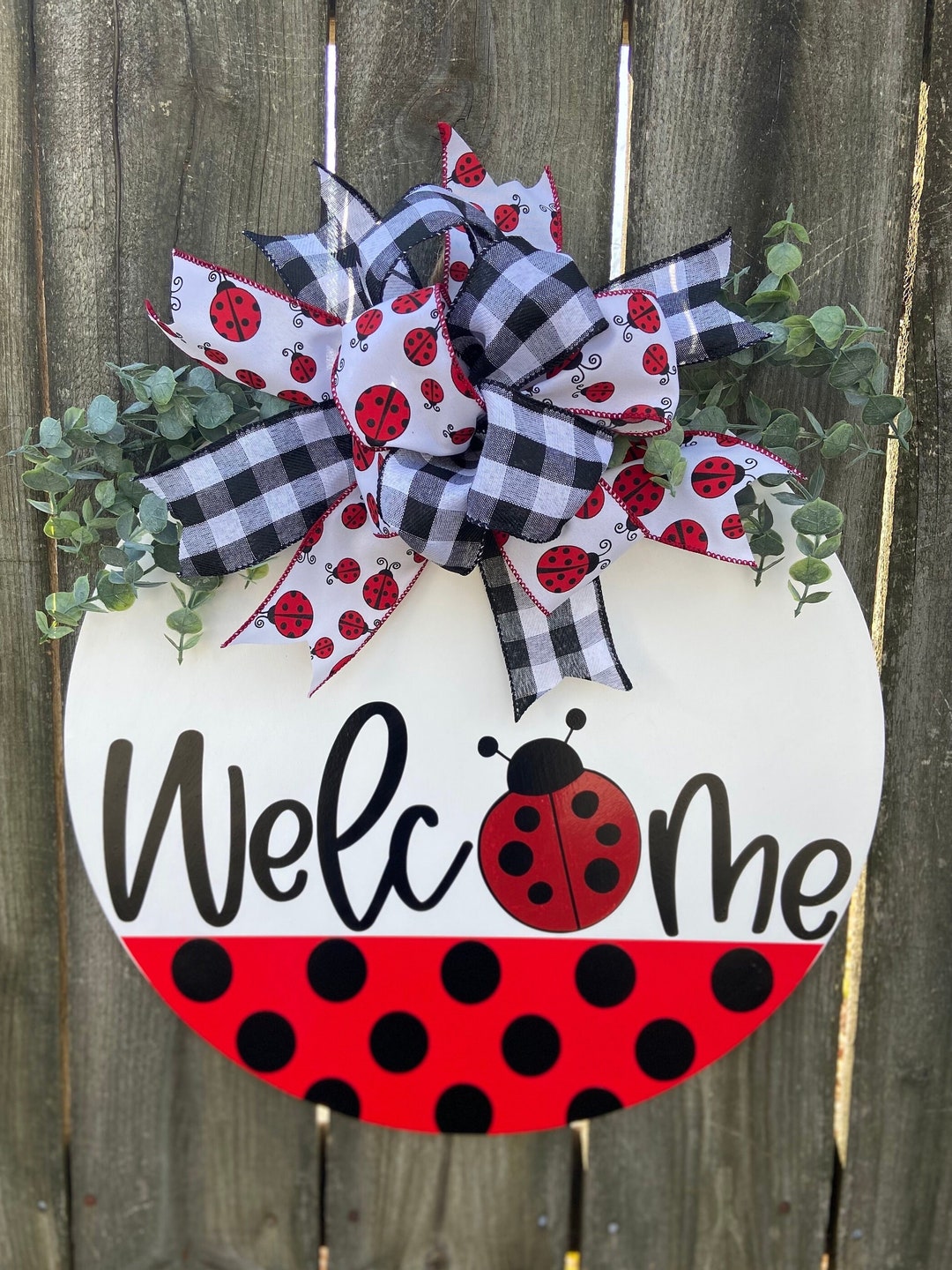 Ladybug Door Decor| Welcome Door Hanger | Round Wood Door Hanger ...