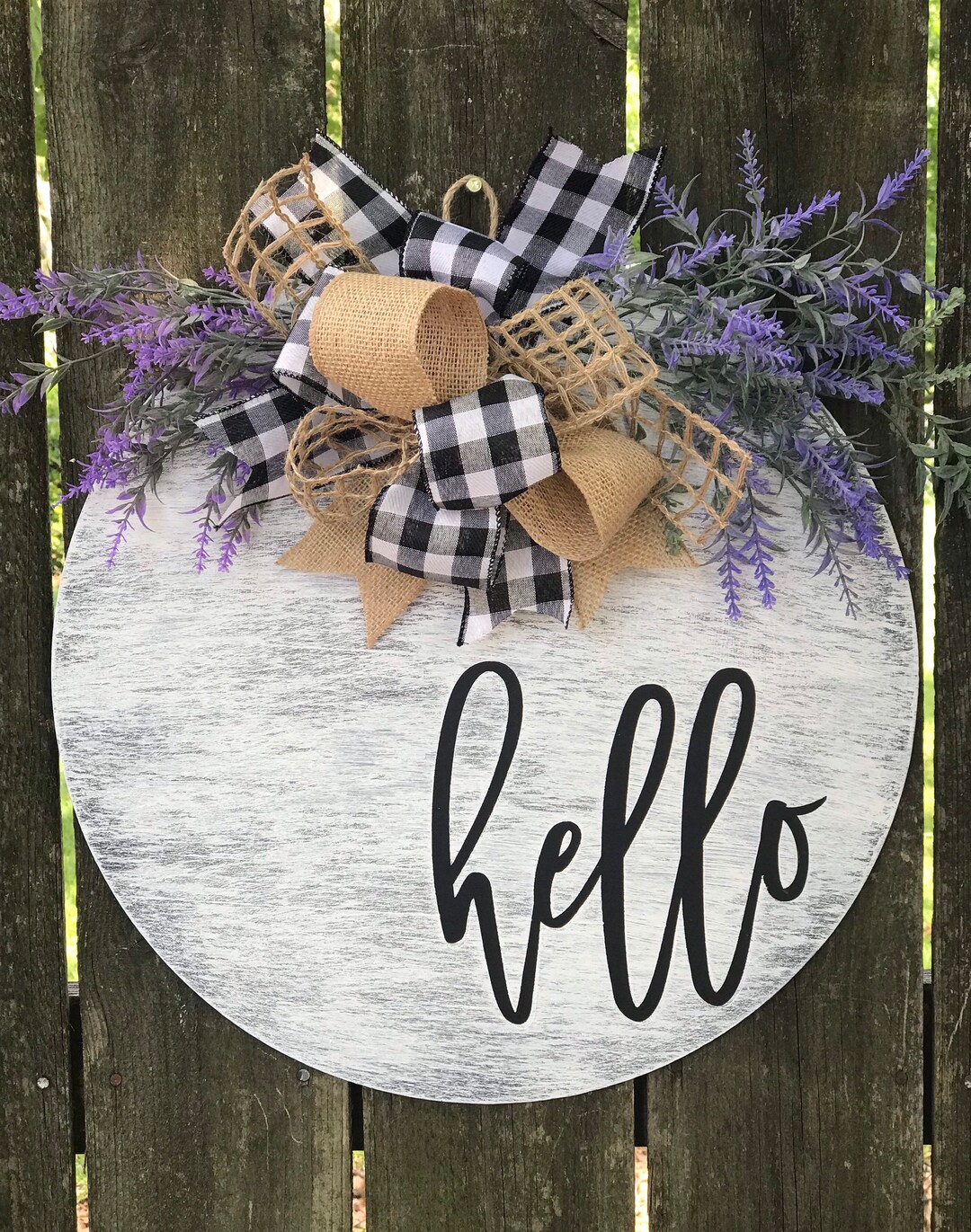 Distressed Hello Round Wood Door Hanger Door Sign Welcome Sign Home ...