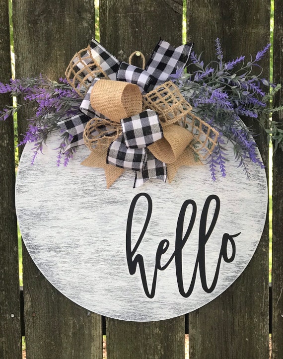 Distressed Hello Round Wood Door Hanger Door Sign Welcome Sign | Etsy