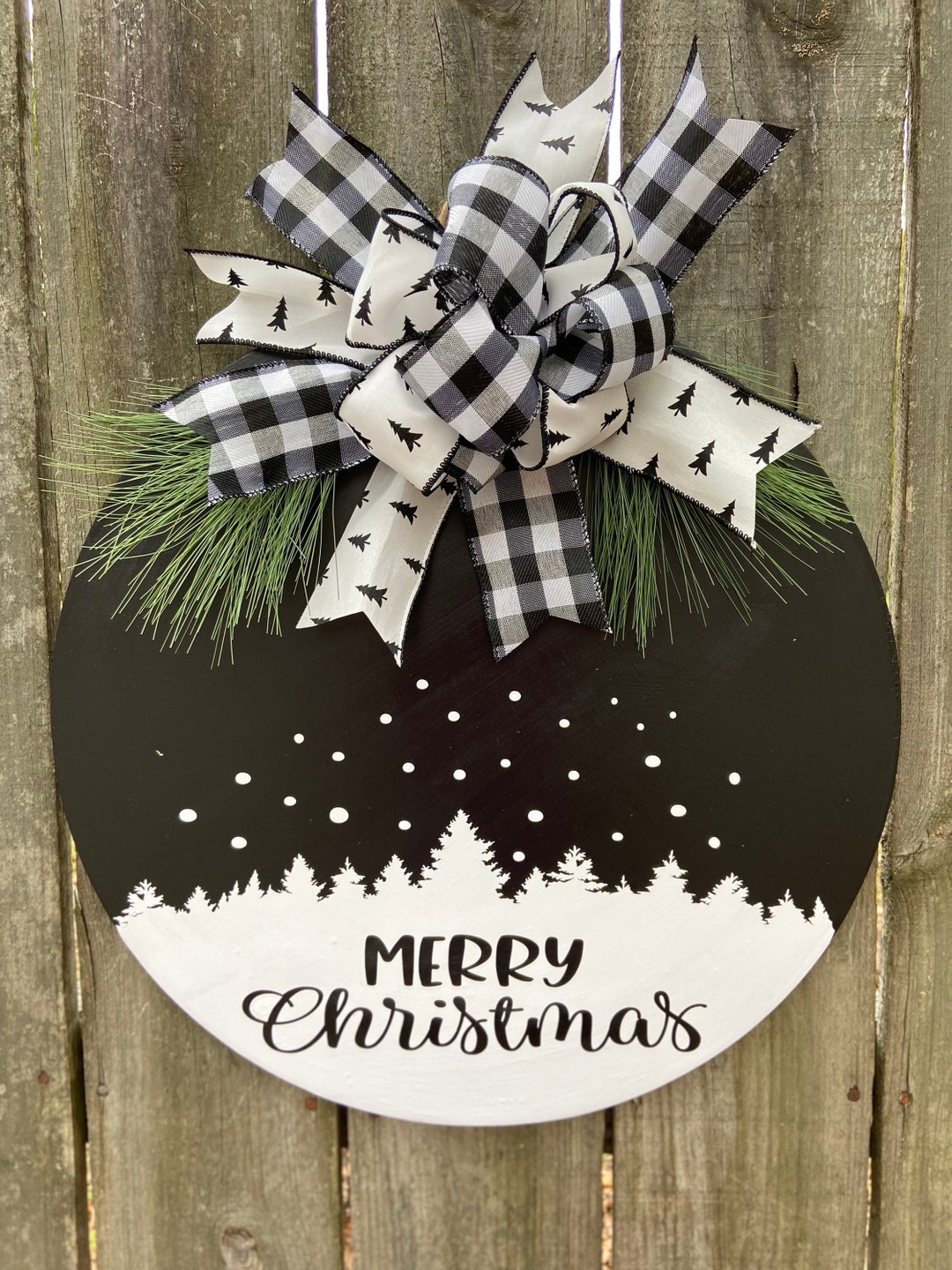 Merry Christmas Sign | Round Wood Door Hanger | Door Sign | Welcome ...