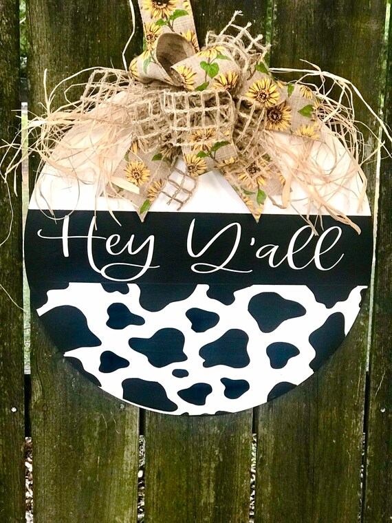 Cow Door Sign Round Wood Door Hanger Door Sign Welcome Sign - Etsy