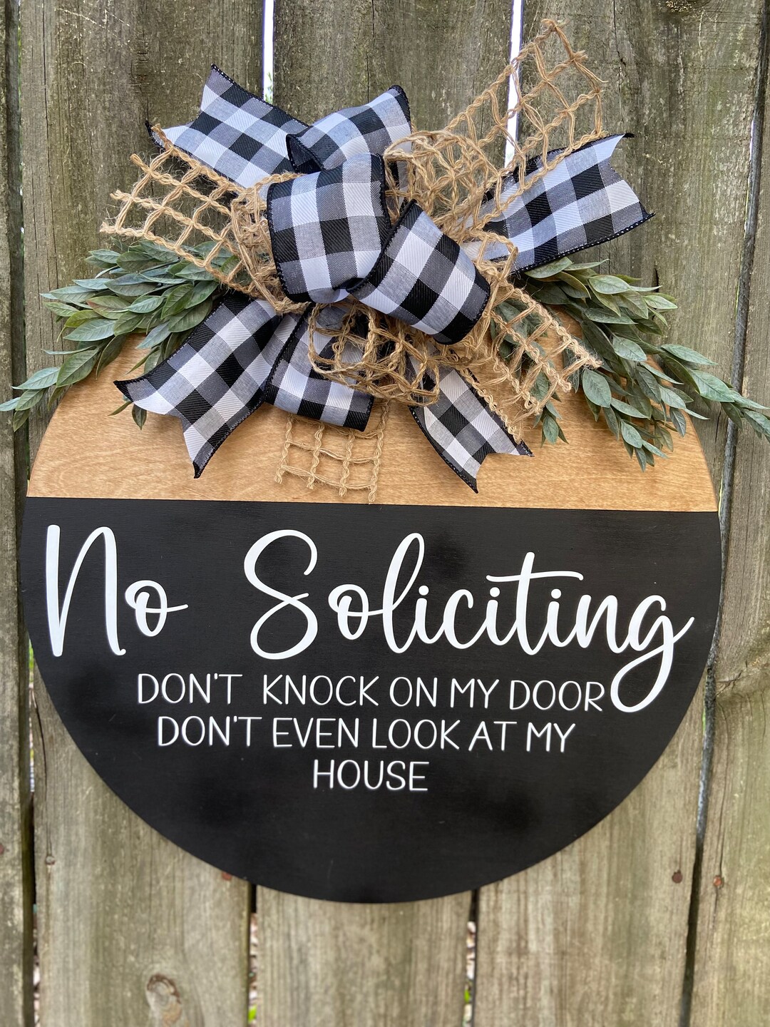 No Soliciting Round Wood Sign | Door Hanger Door Sign | Welcome Sign ...