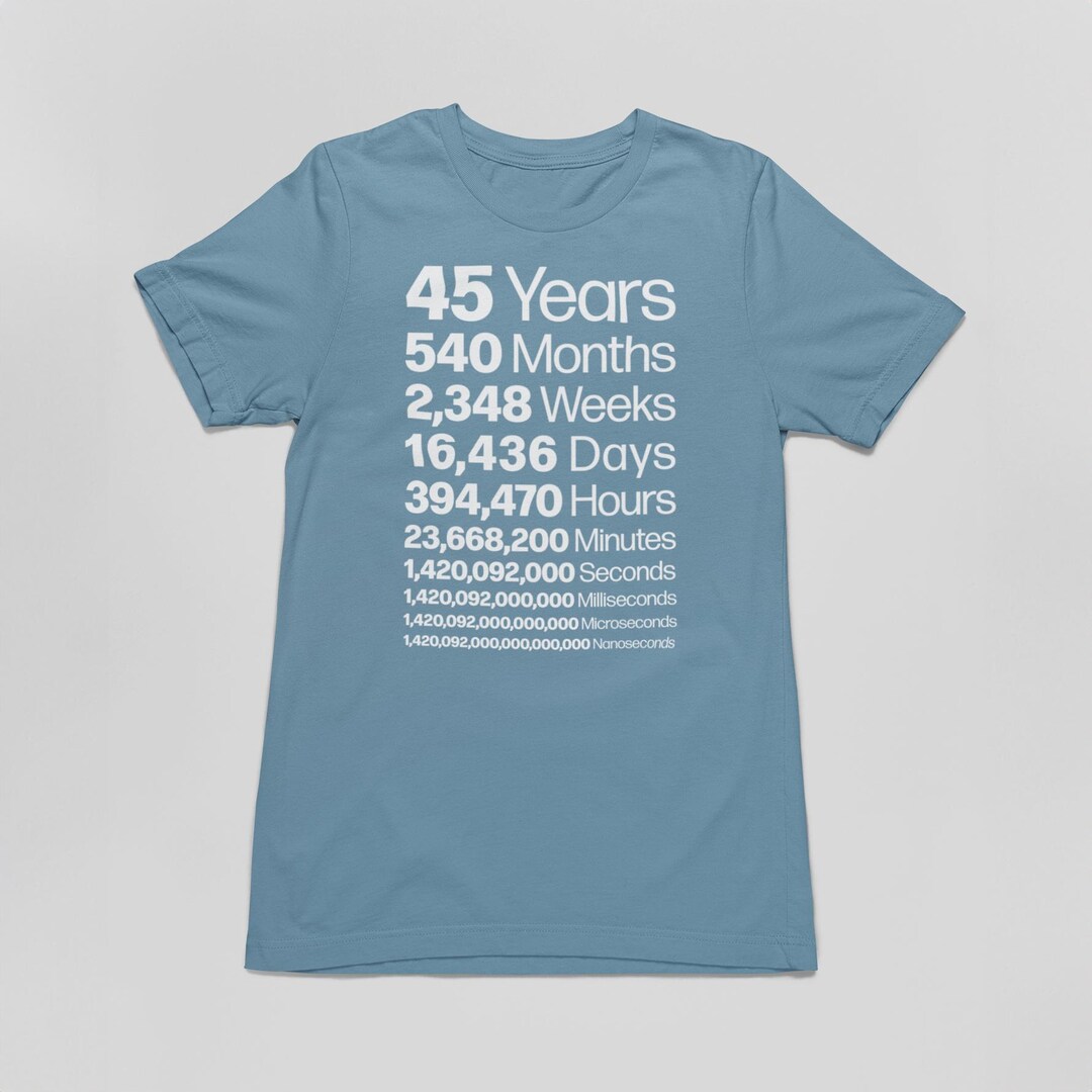 Milestone Birthday Shirt - 45 Years Old in Numbers - Perfect Gift for ...