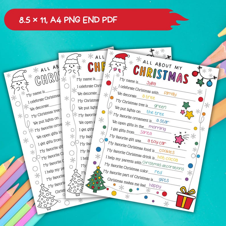 All About My Christmas Worksheet | Kids Coloring Questionnaire,kids ...