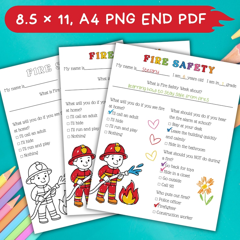 Fire Safety Worksheet: Kids Coloring Activity & Mini Survey (PDF ...