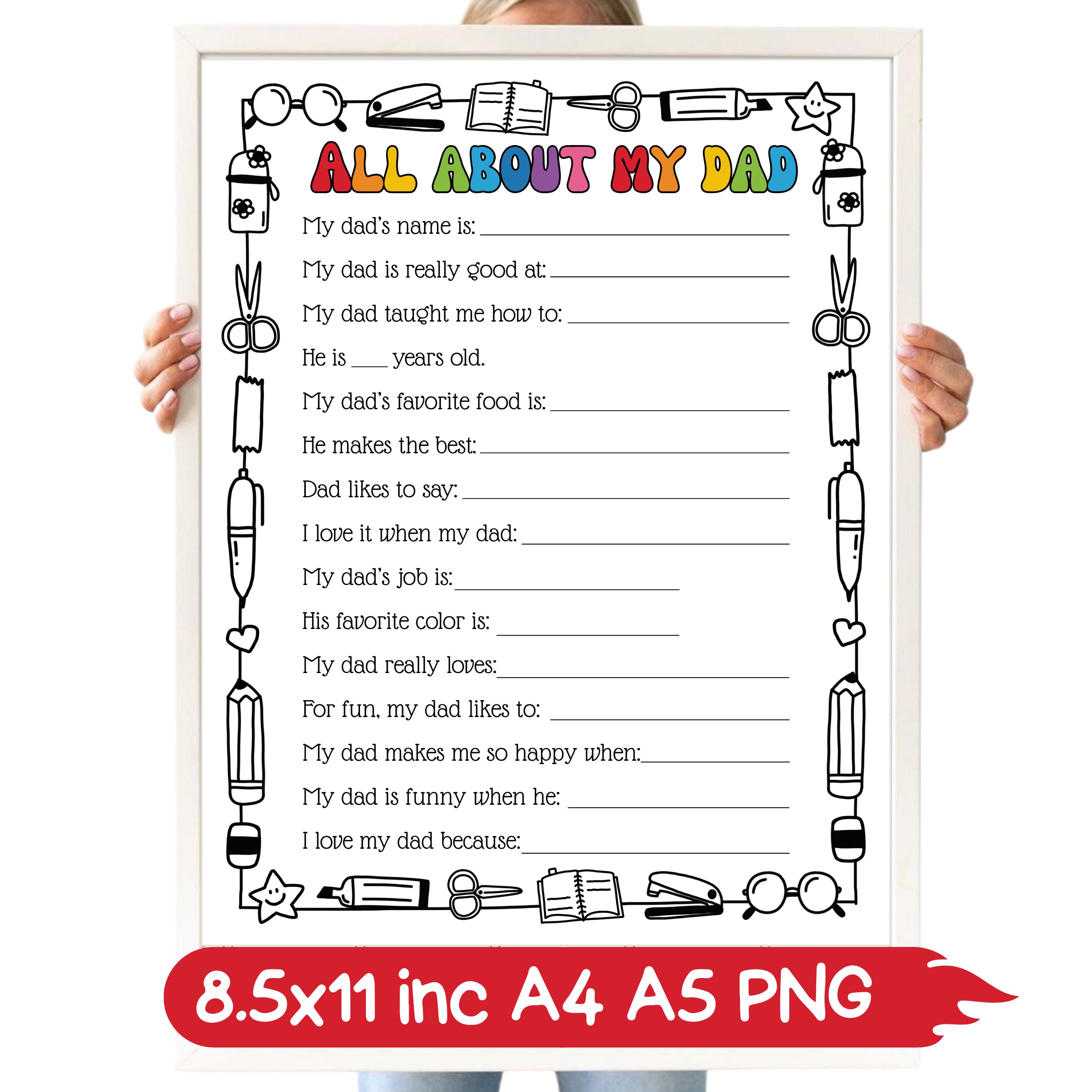 All About My Dad Printable, Fathers Day Gift From Kids Interview, Dad ...