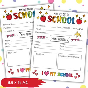 First Day of School Questionnaire | About Me Worksheet | Last Day ...