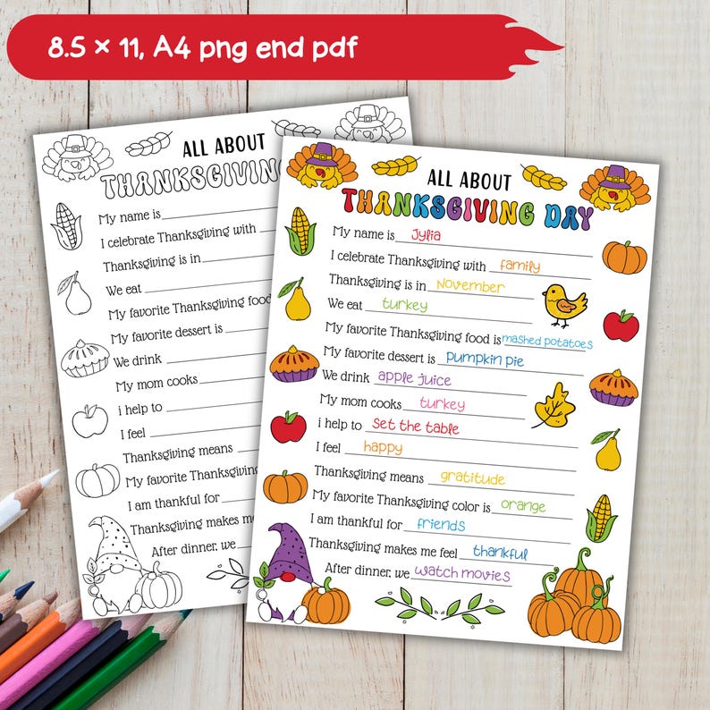 All About Thanksgiving Day Worksheet | Coloring + Mini Questionnaire ...