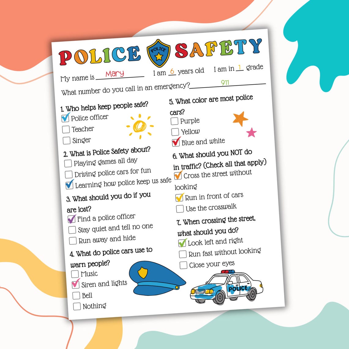 Police Officer Worksheet for Kids | Community Helpers 5 Pages ...
