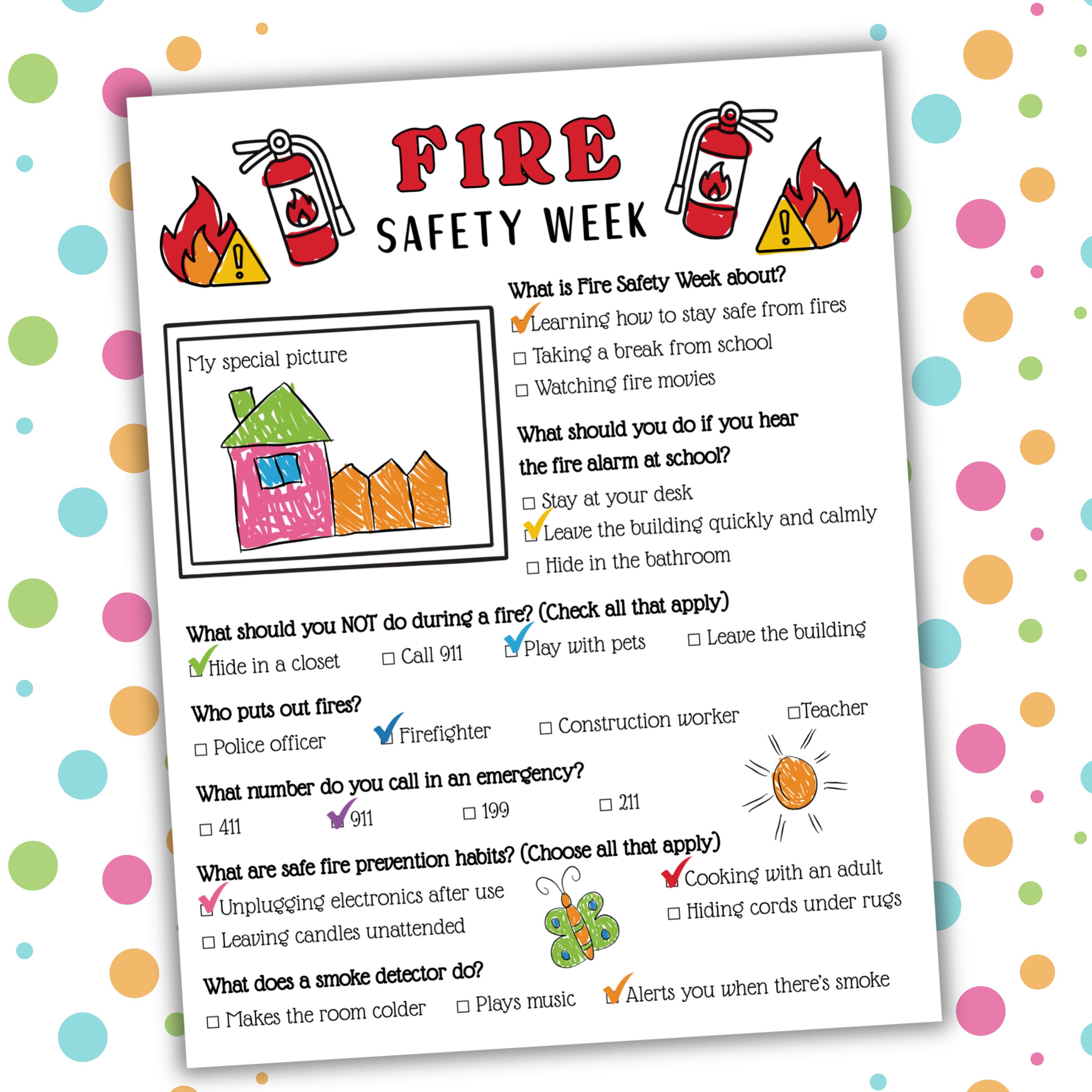 Fire Safety Week Worksheet: Kids Questionnaire & Coloring Pages ...