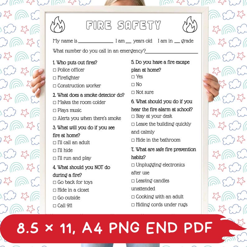 Fire Safety Week Worksheet: Kids Drawing Questionnaire, Coloring Page ...