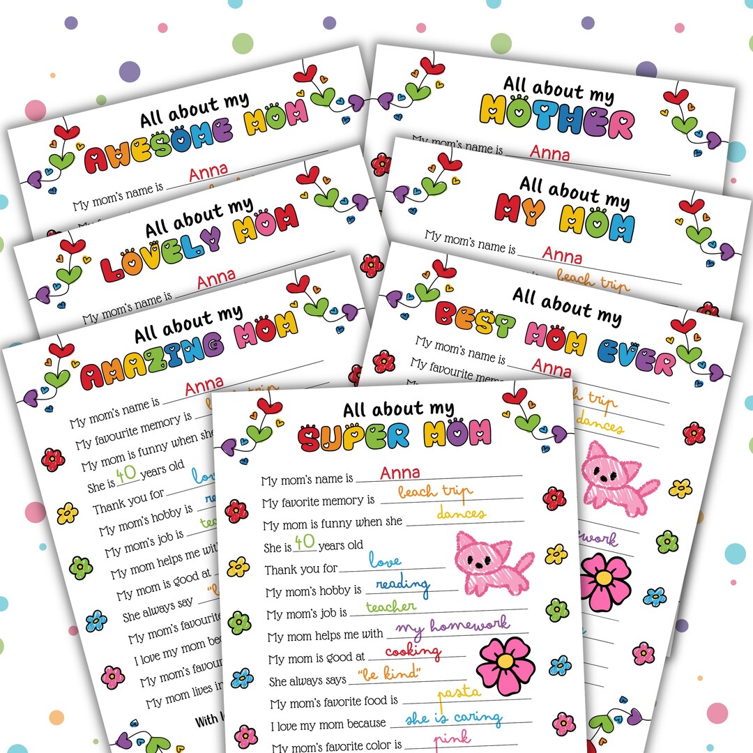 Mother's Day Interview Printable: Kid's Fill-in Questionnaire (US & UK ...