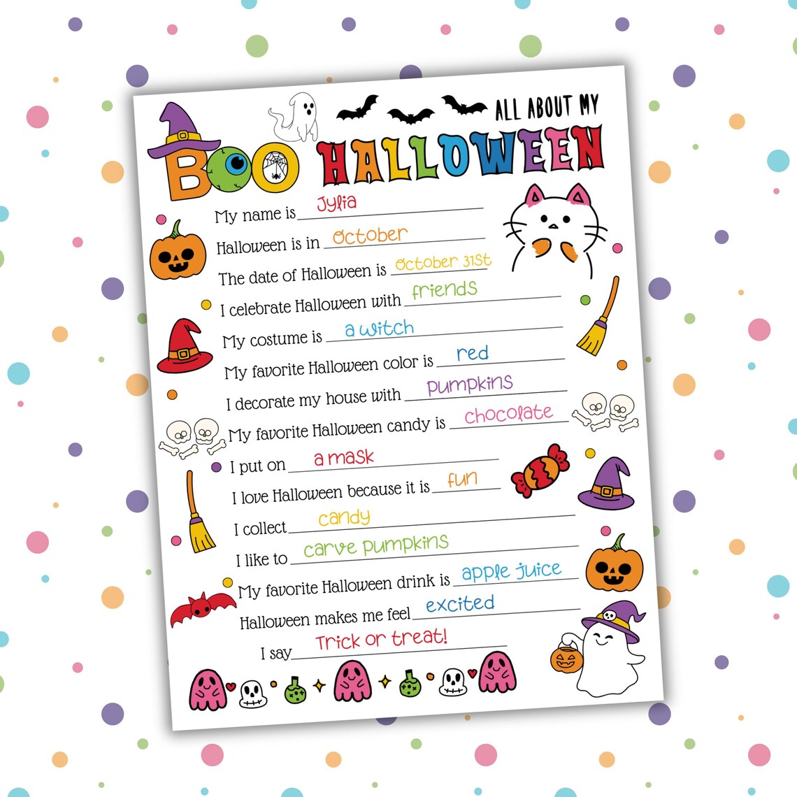 All About My Halloween Worksheet | Kids Coloring & Mini Questionnaire ...