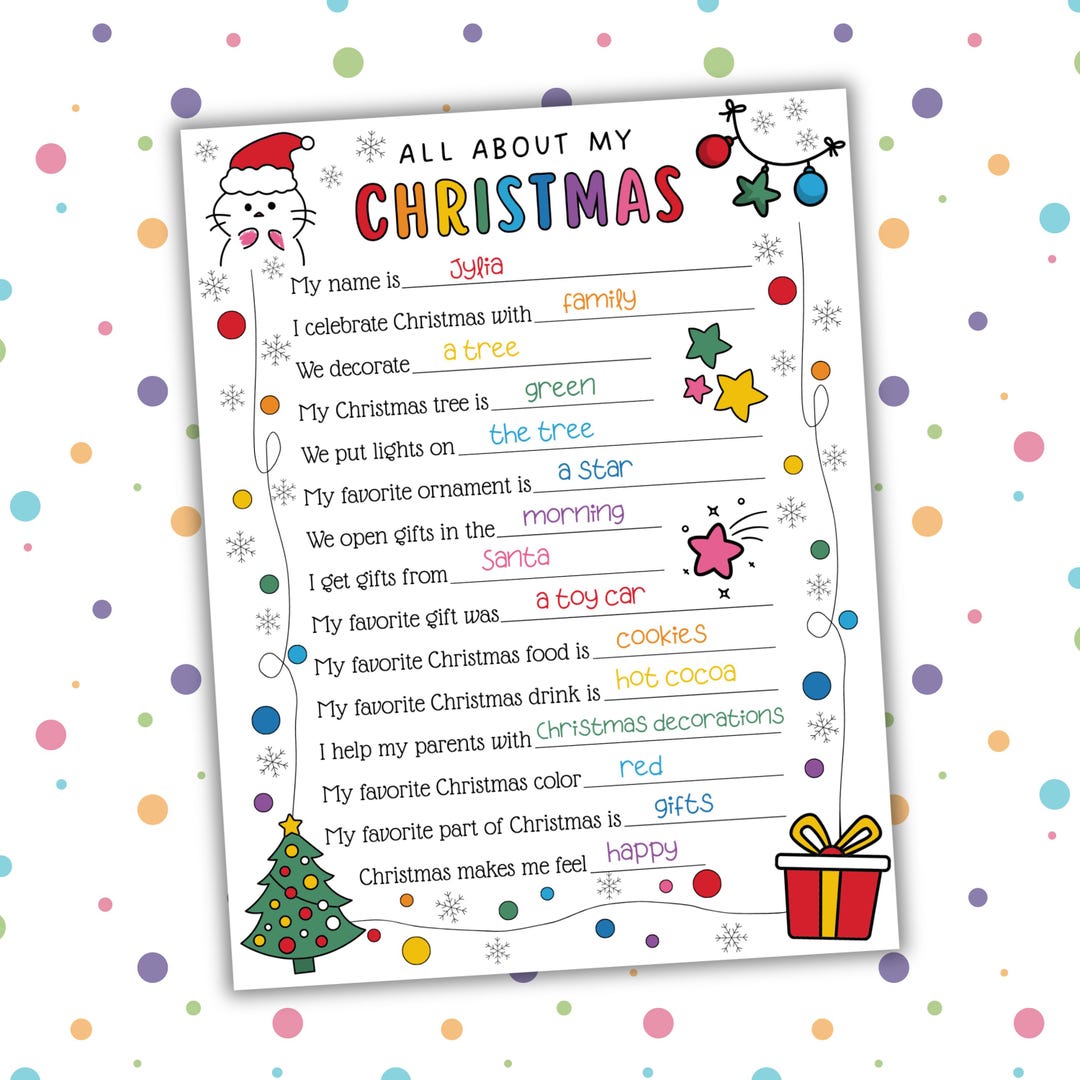All About My Christmas Worksheet | Kids Coloring Questionnaire,kids ...