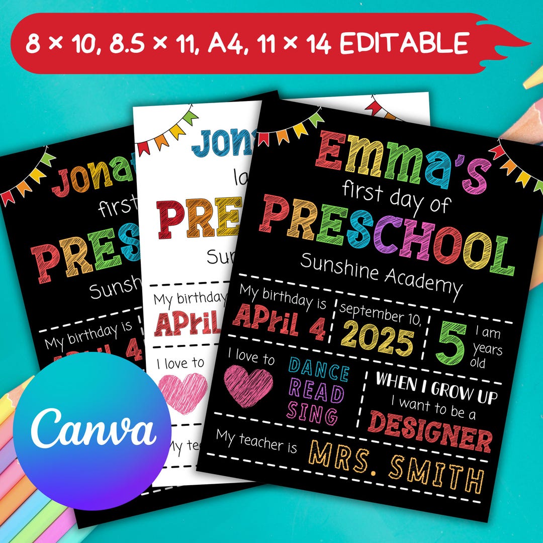 Buy First Day of School Sign EASY DIY Canva Template Printable Editable ...
