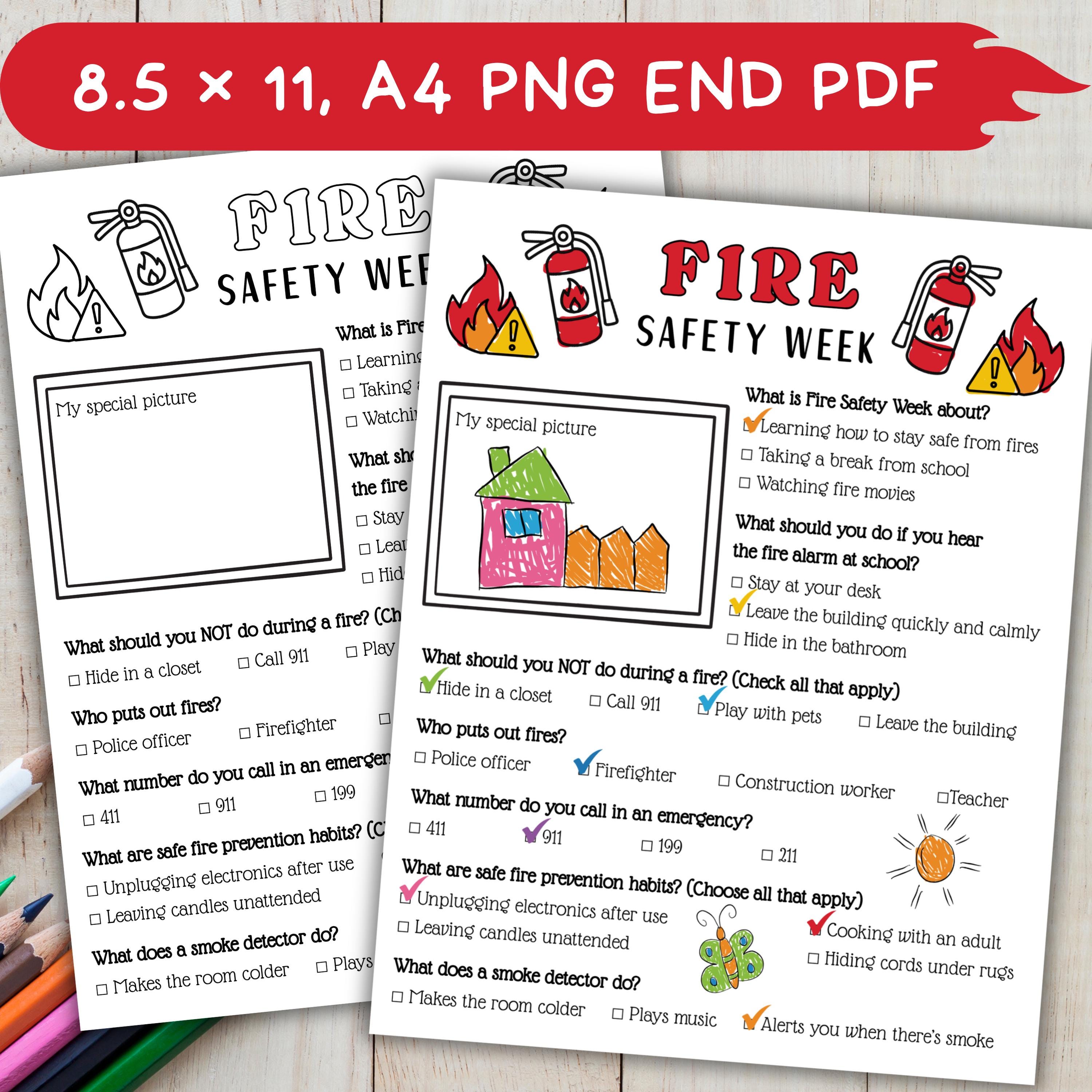 Fire Safety Week Worksheet: Kids Questionnaire & Coloring Pages ...