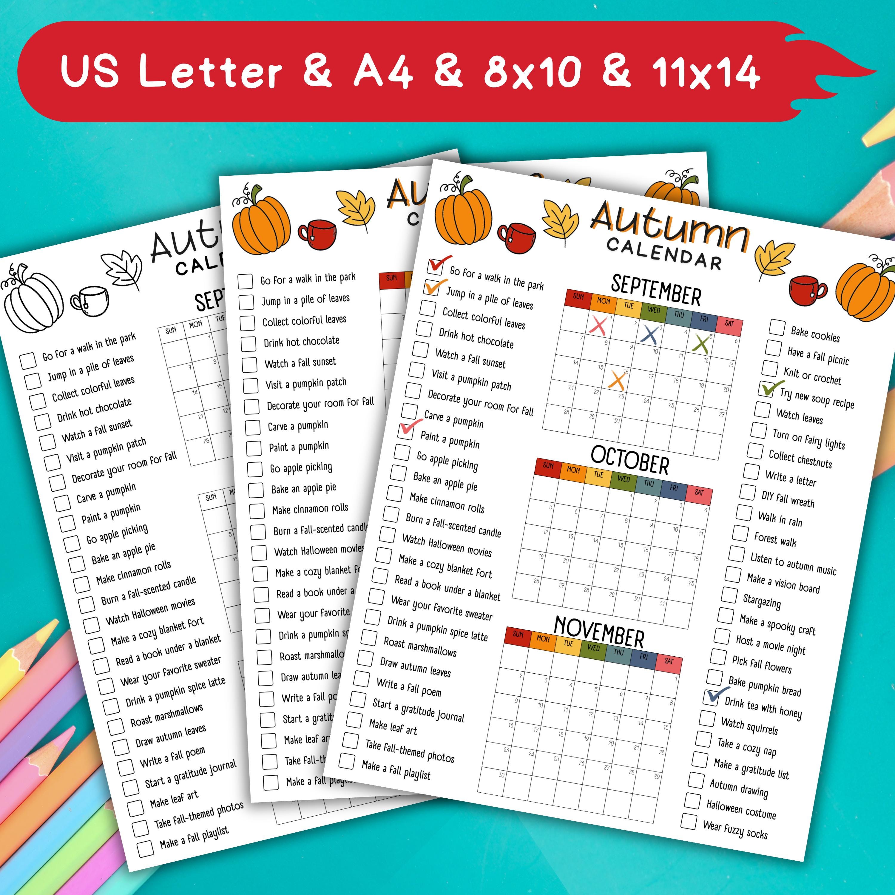 Autumn Calendar Printable | Cute Fall Monthly Family Planner | Kid ...