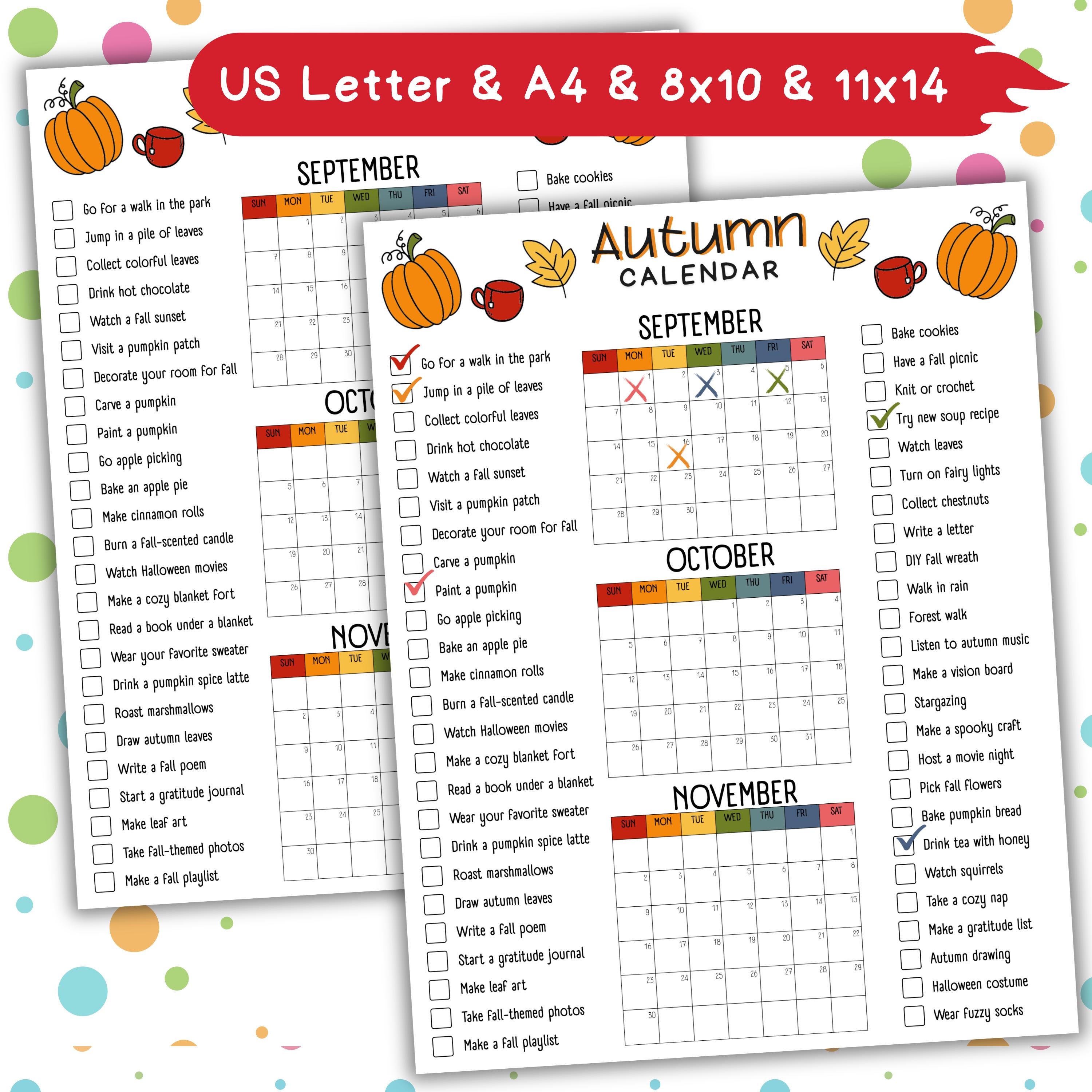 Autumn Calendar Printable | Cute Fall Monthly Family Planner | Kid ...