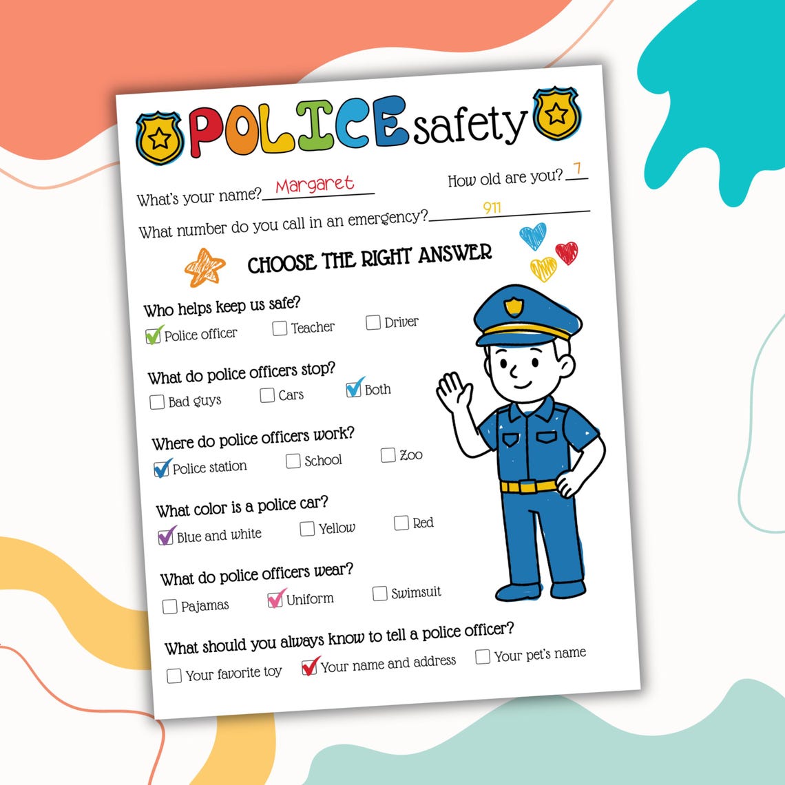 Police Officer Worksheet for Kids | Community Helpers 5 Pages ...