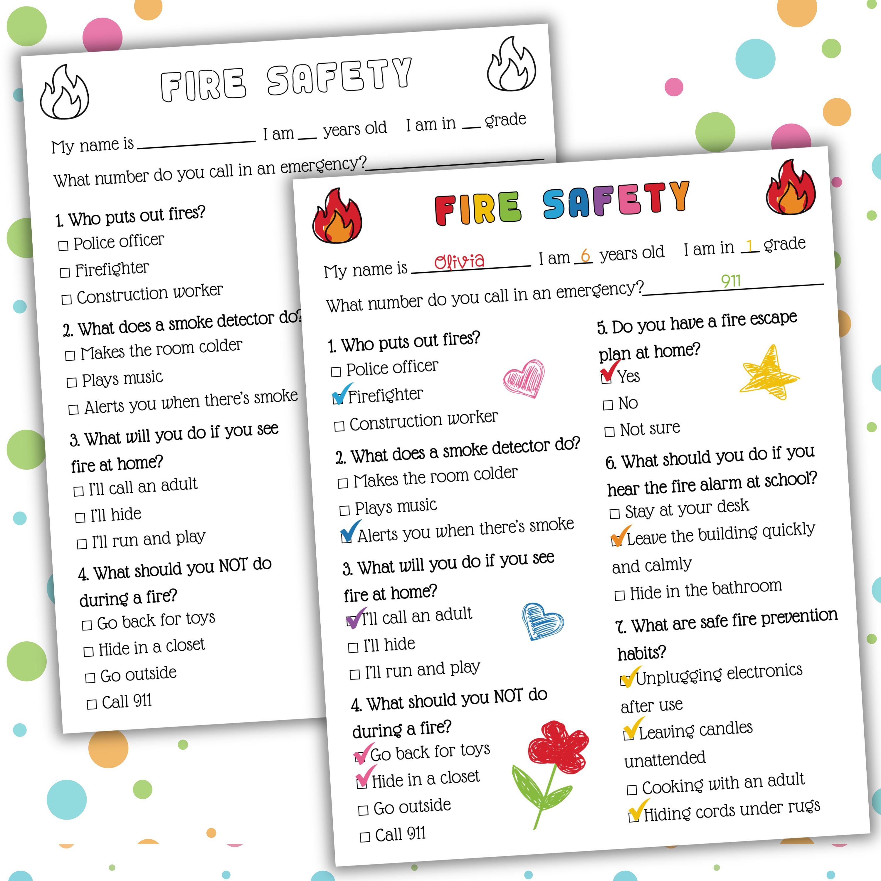 Fire Safety Week Worksheet: Kids Drawing Questionnaire, Coloring Page ...