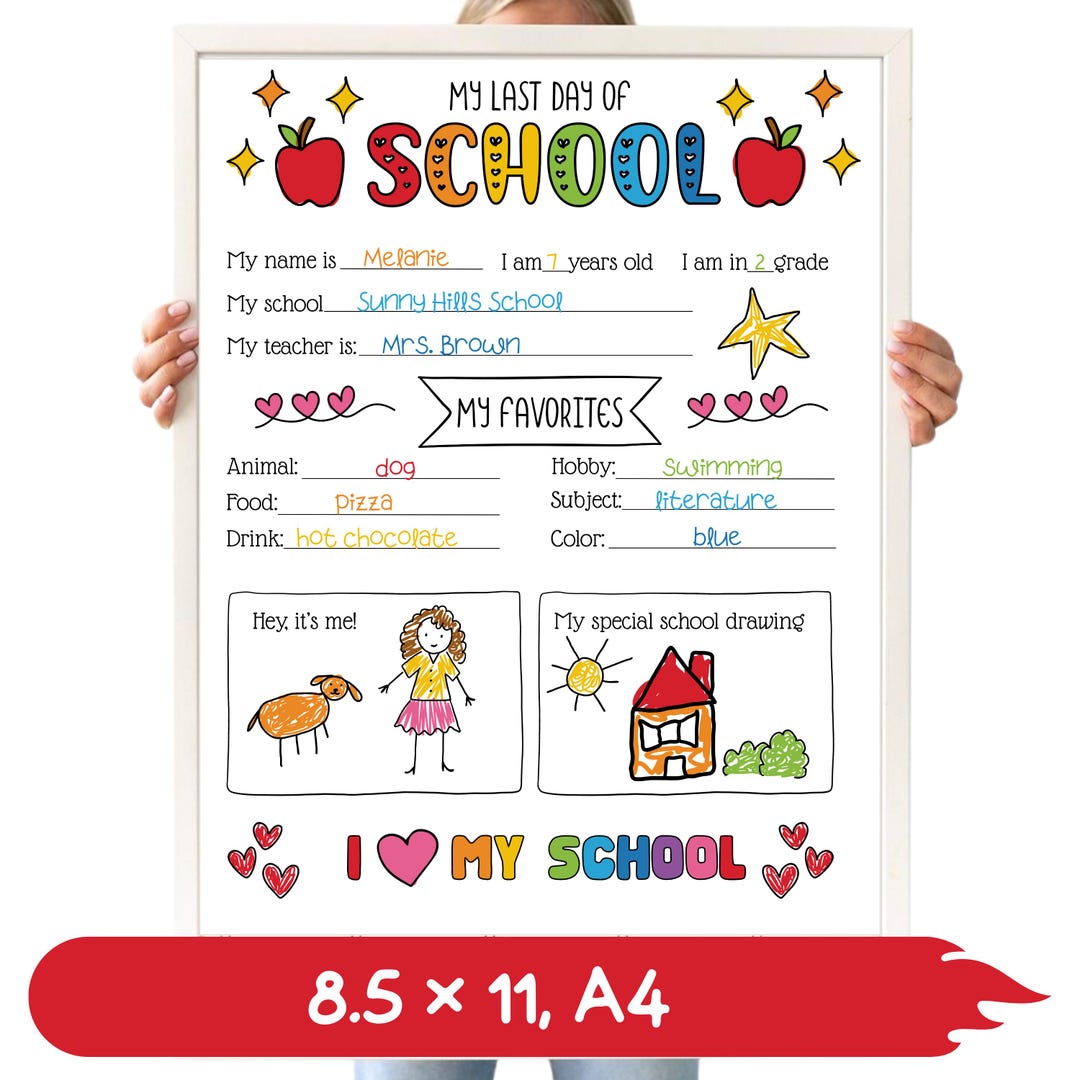 First Day of School Questionnaire | About Me Worksheet | Last Day ...