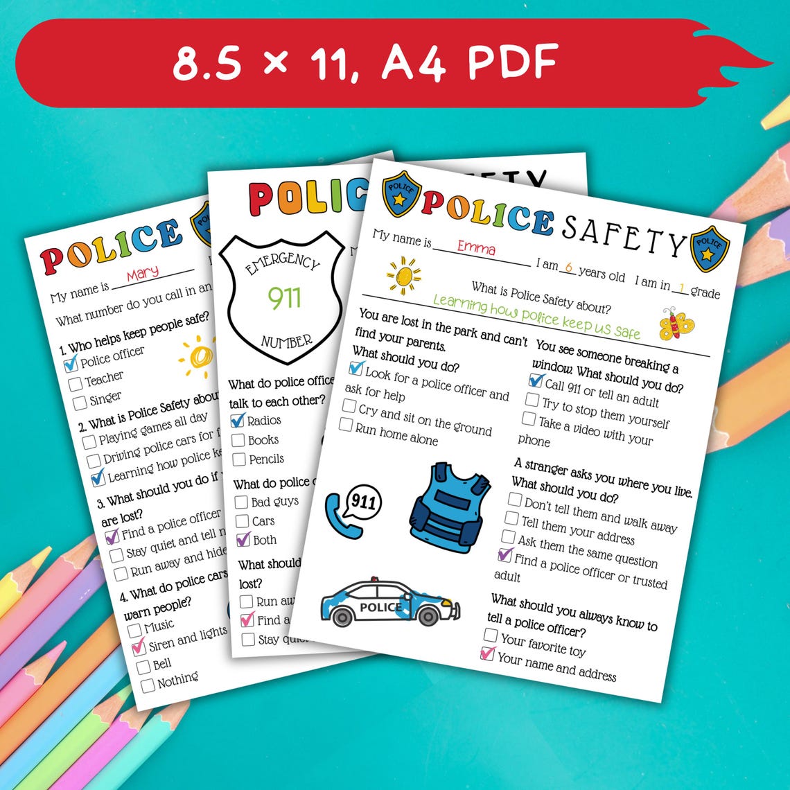 Police Officer Worksheet for Kids | Community Helpers 5 Pages ...