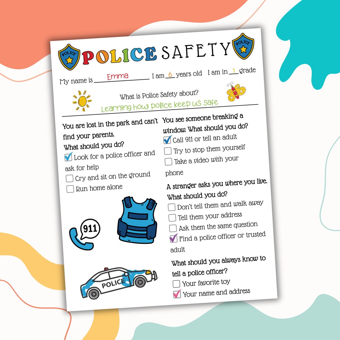 Police Officer Worksheet for Kids | Community Helpers 5 Pages ...