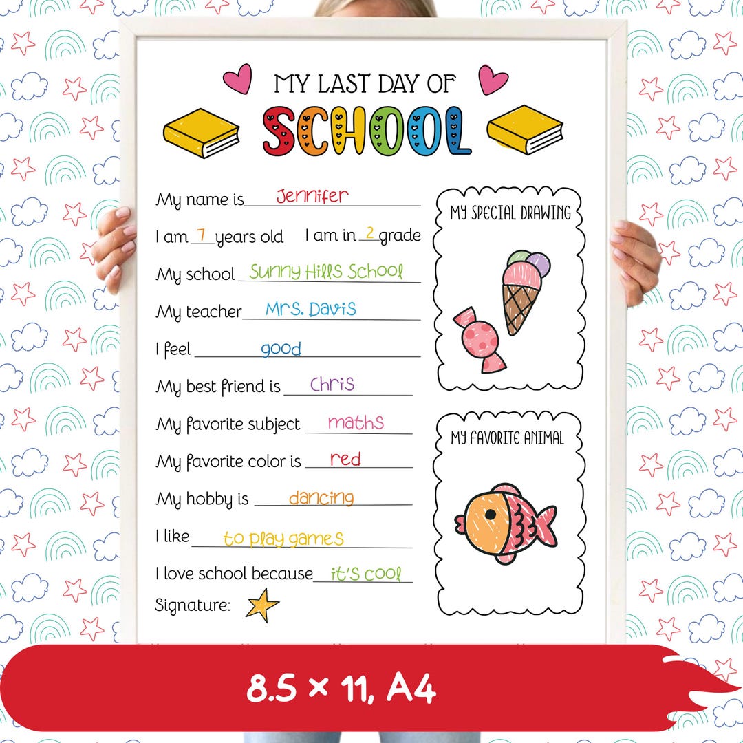 First Day of School Questionnaire | About Me Worksheet | Last Day ...