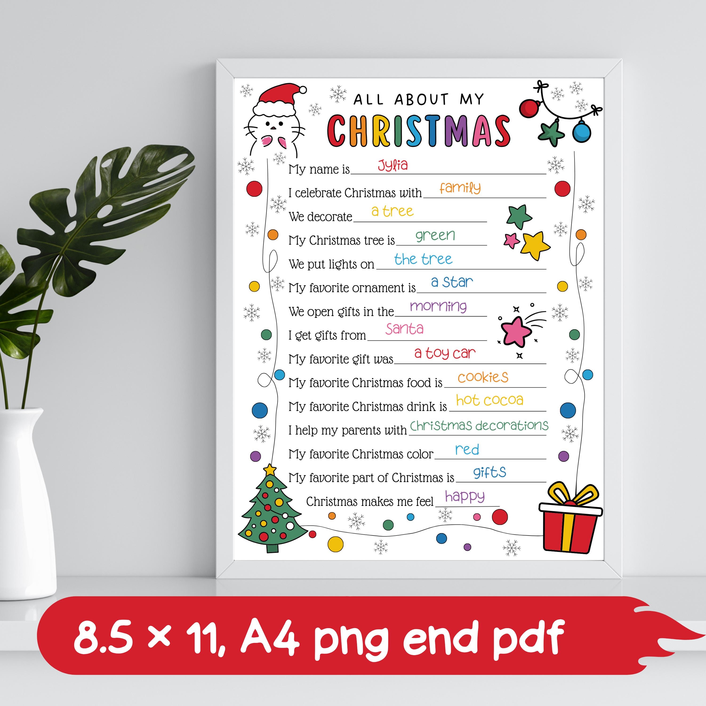 All About My Christmas Worksheet | Kids Coloring Questionnaire,kids ...